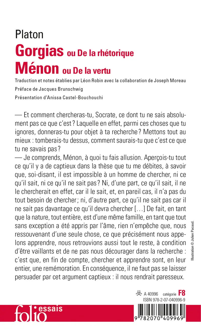 Livre Gorgias Ou De La Rhétorique Ménon Ou De La Vertu Folio